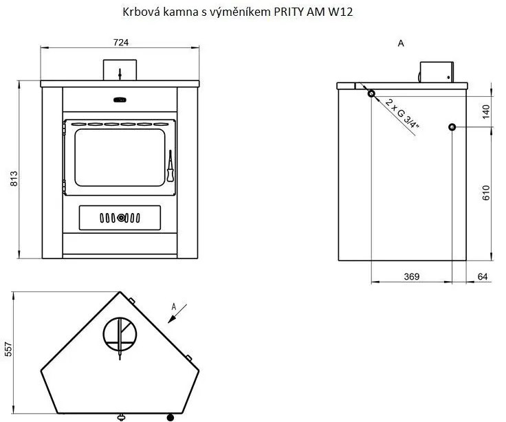 Krbová kamna s výměníkem PRITY AM W12