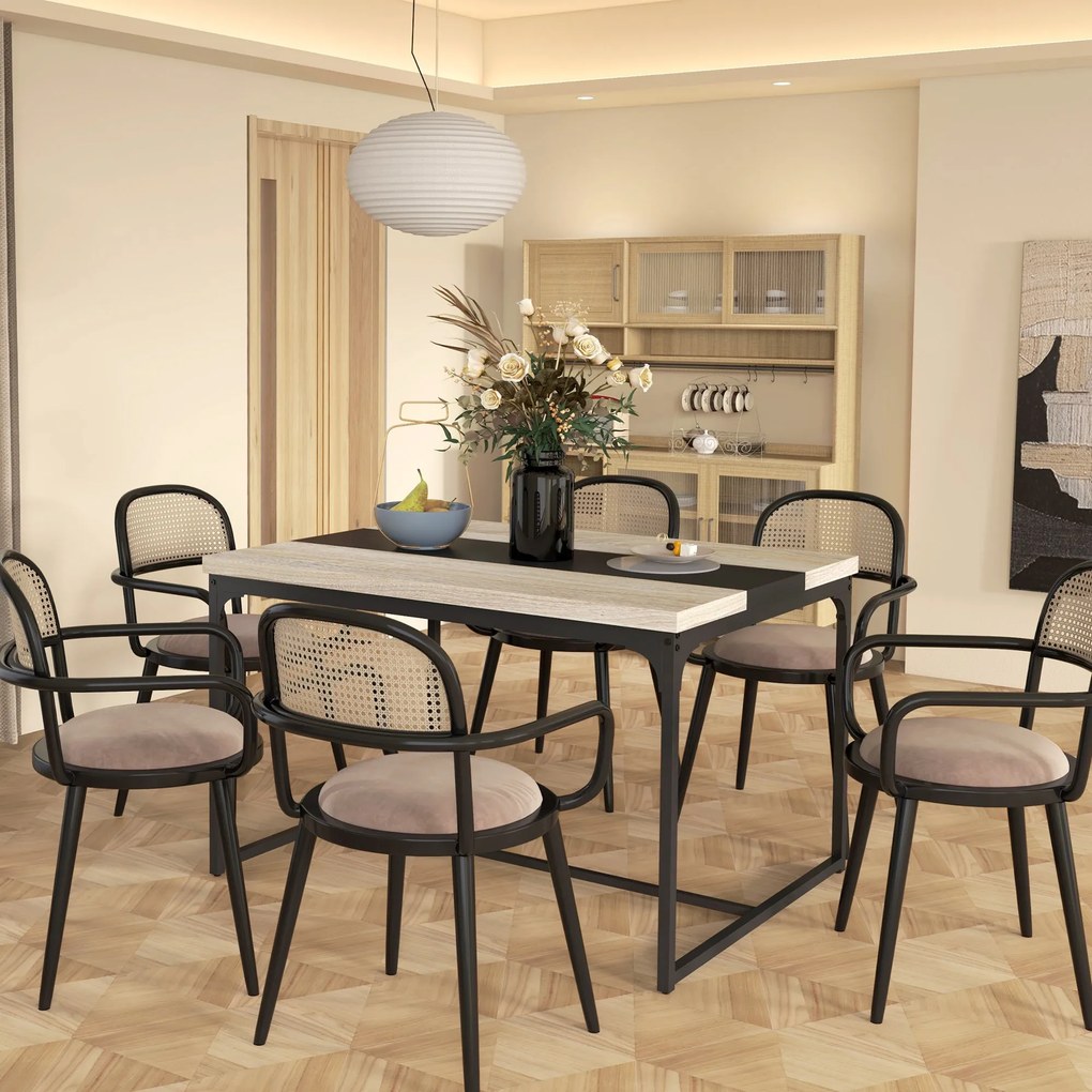 HOMCOM Jídelní stůl pro 6 osob v průmyslovém stylu, černý kov a dřevo, rozměry 120D x 89Š x 75,5V cm