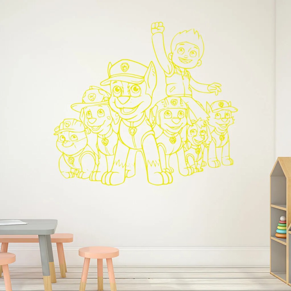 Živá Zeď Samolepka na zeď Ryder a tlapková patrola Barva: žlutá, Velikost: 80 x 71 cm