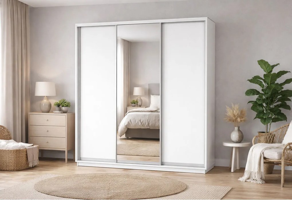 Skříň s posuvnými dveřmi 2500x2400x600 2LTD 1 zrcadlo nymphaea alba, profil stříbrný