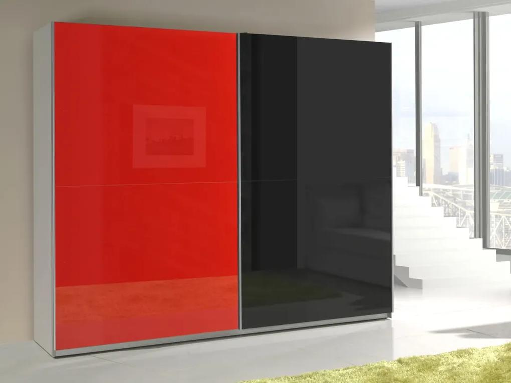 MAXIVA Šatní skříň - LUX 14, bílá/lesklá červená a černá