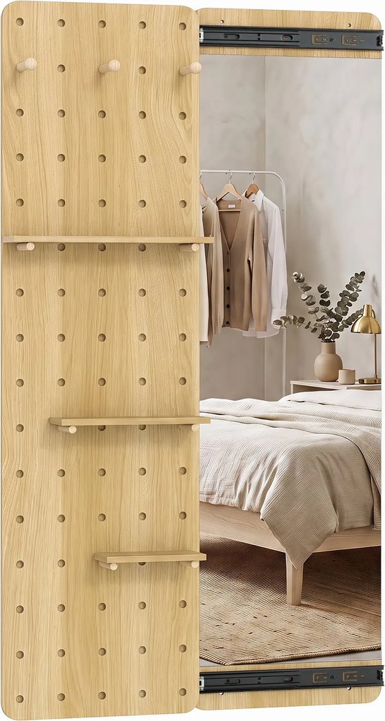 Costway Nástěnné zrcadlo 140 cm s děrovaným panelem a policemi