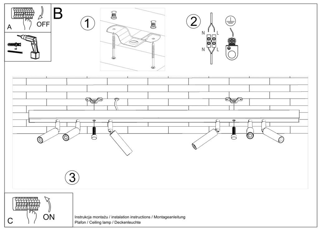 Bodové svítidlo Eyetech, 6x černé kovové stínítko, (možnost polohování)