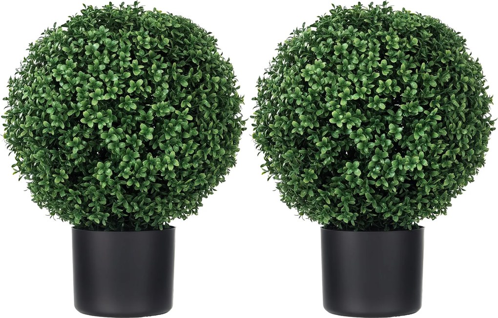 HOMCOM Set 2 Umělých Buxusových Stromů 52cm, Kulatá Umělá Rostlina v Květináči, Realistické Umělé Rostliny pro Dekoraci Obývacího Pokoje, Ložnice a Ka
