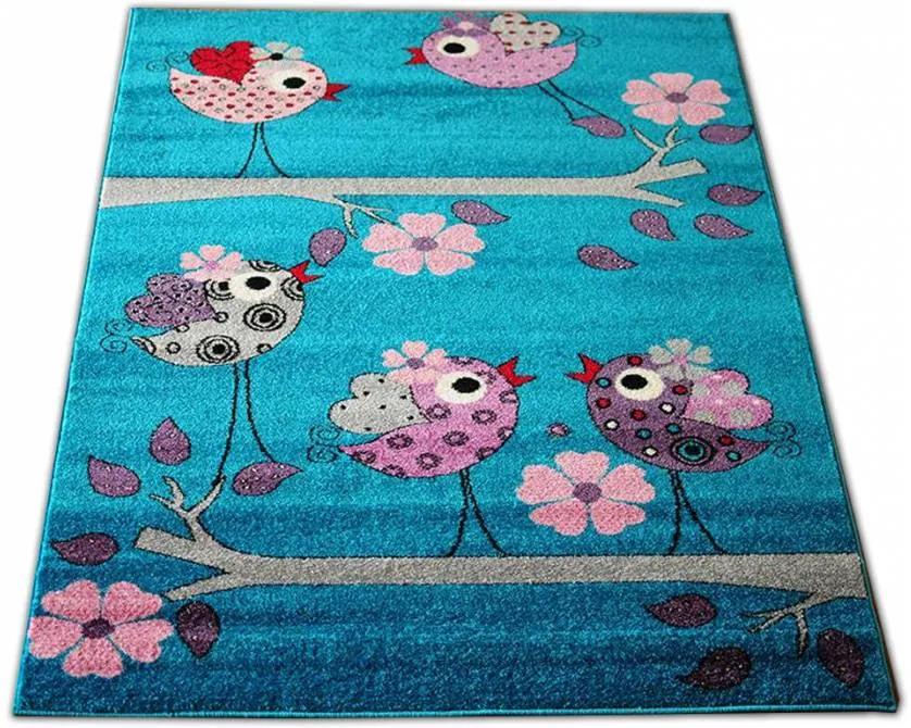 Dětský kusový koberec Bella ptáčci / modrá - 160 x 220 cm