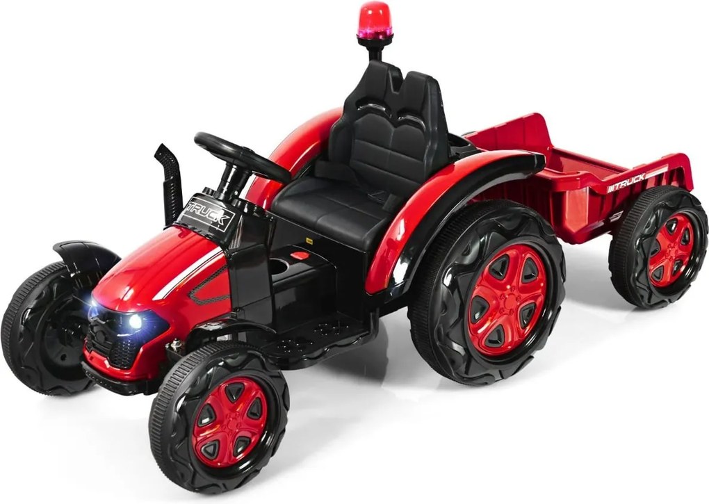 Costway Traktor na hraní s přívěsem pro děti 12 V pojízdný traktor, bílý