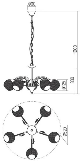 Redo 02-973 - Lustr na řetězu ASPERA 5xE14/28W/230V pr. 52 cm černá