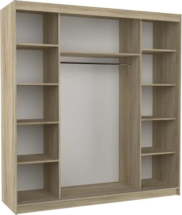 Posuvná skříň se zrcadlem BERGEN 200 bílá – sonoma