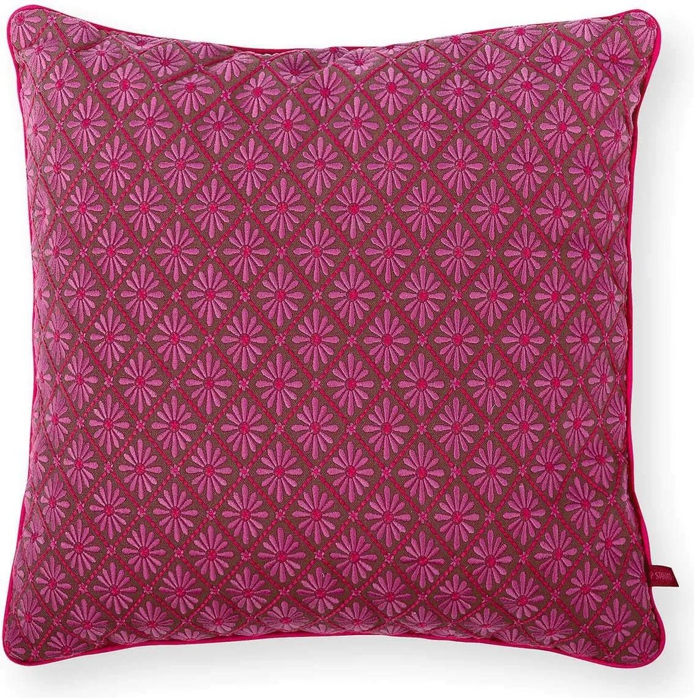 Pip Studio dekorační polštář Giyani Embroidery 50 x 50 cm - růžový (Luxusní dekorační polštář s výšivkou)