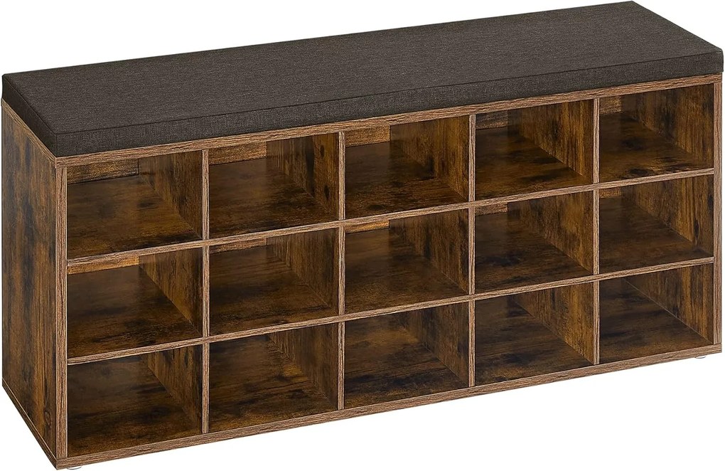 Botníková lavice Vestisen pro 15 párů bot - hnědá | 105x30x48 cm