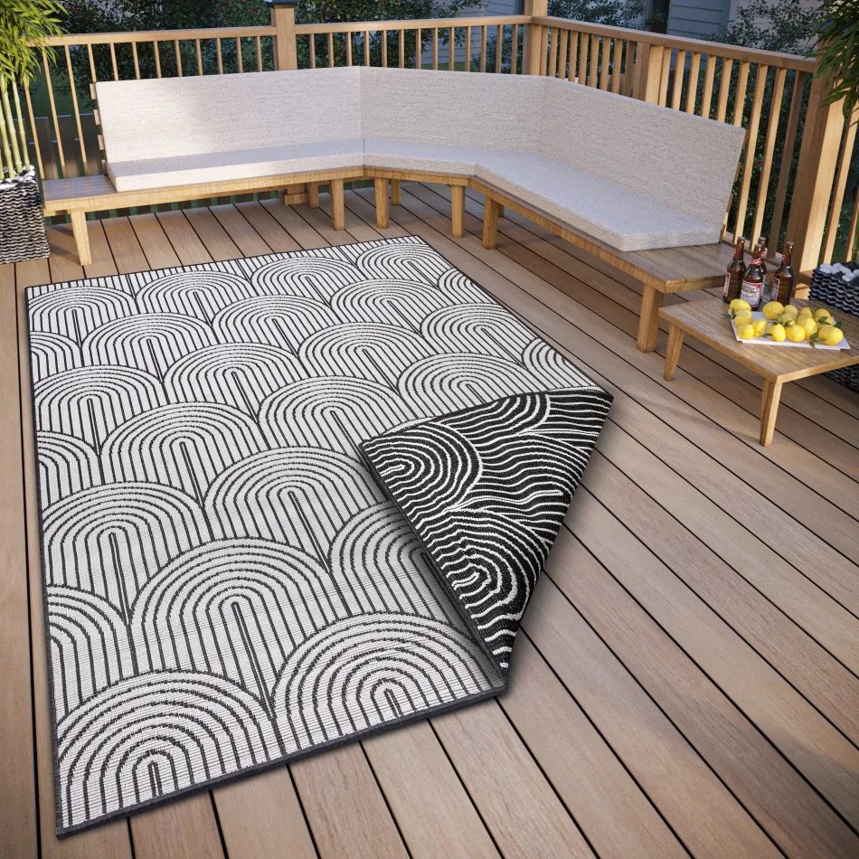 Hanse Home, Kusový koberec Pangli 105852 Black – na ven i na doma, 200x290, černobílá, chodba / předsíň