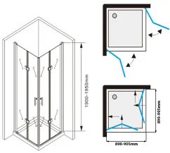 BPS-koupelny Čtvercový sprchový kout HYD-SK08C 90x90 chrom/transparent + vanička HYD-SSV-RIKO černá