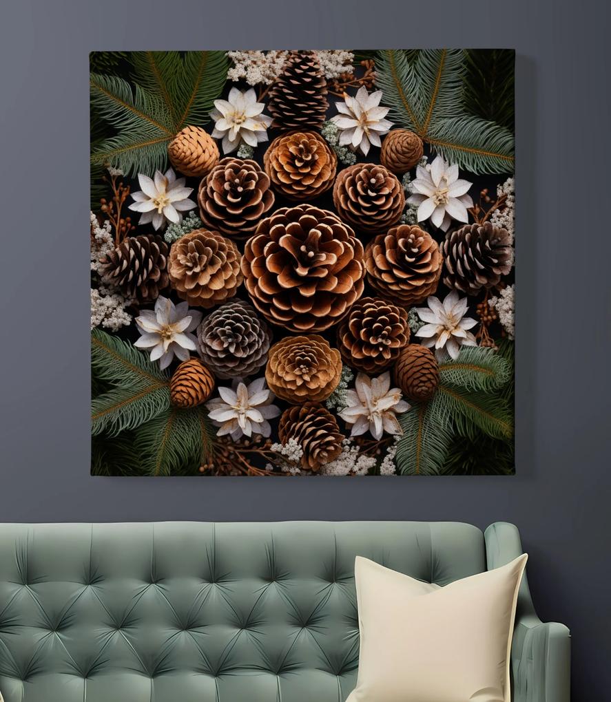 Obraz na plátně - Mandala šišky a větvičky FeelHappy.cz Velikost obrazu: 120 x 120 cm