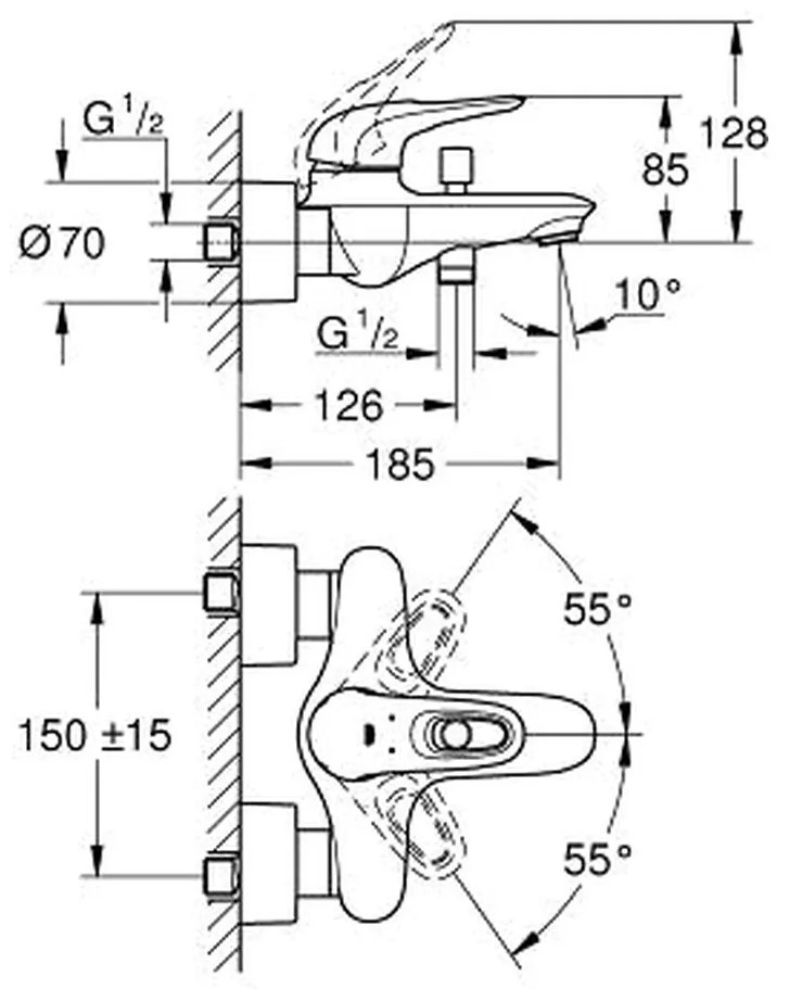 Grohe Eurostyle - Vanová baterie nástěnná, měsíční bílá 33591LS3