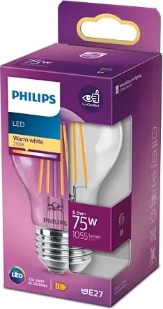 Philips 8718699762995 LED classic žárovka 8,5W/75W 1055lm E27 2700K 220-240V A60 filament