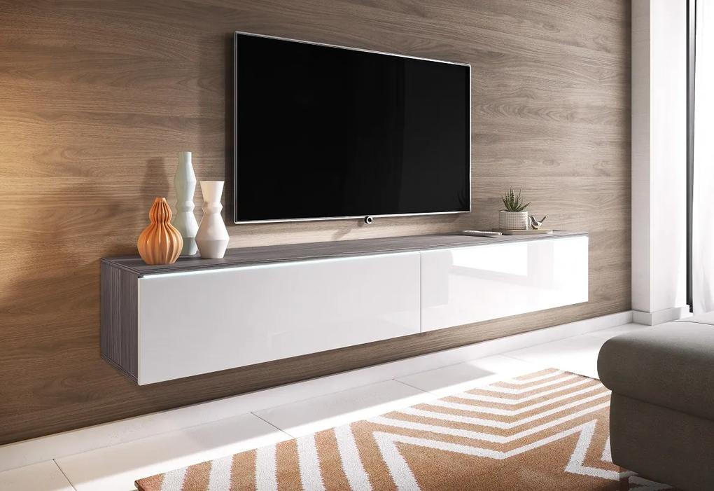 Závěsný TV stolek Lowboard D 180 cm - dekor bodega / bílý lesk