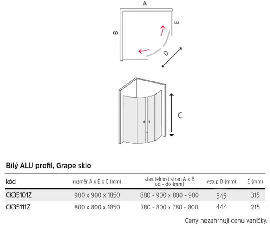 Mereo Kora sprchový kout čtvrtkruh 90 cm R550 sklo Grape ALU bílý CK35101Z