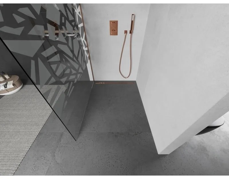 Mexen Kioto, sprchová zástěna Walk-In 100 x 200 cm, 8mm čiré sklo bílý vzor, ​​měděný matný profil, 800-100-101-65-85