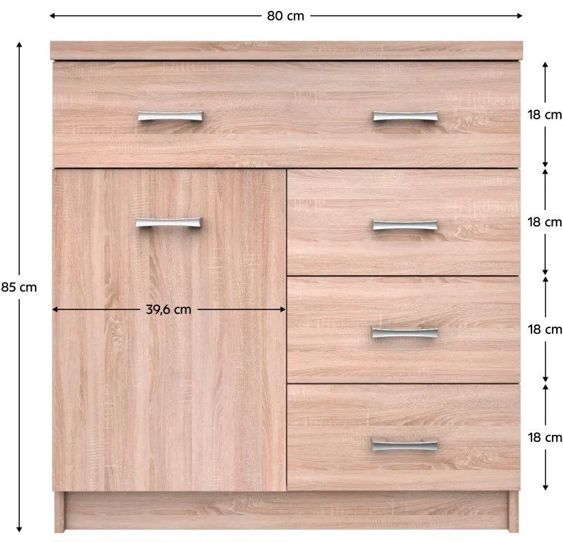 Kondela Komoda 1D4S, dub sonoma, TOPTY TYP 20