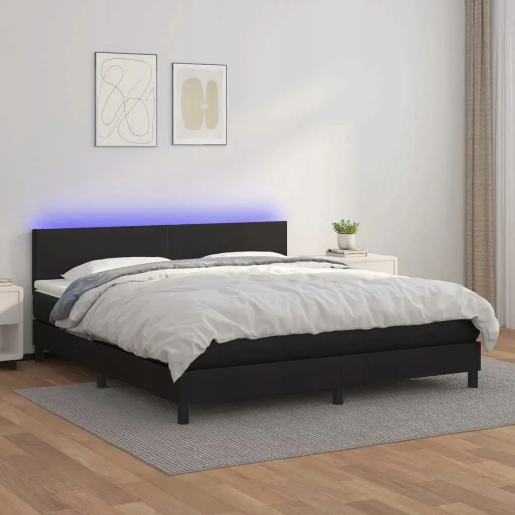 Box Spring Postel S Matrací A Led Černá Umělá Kůže Černá Hladký design 16