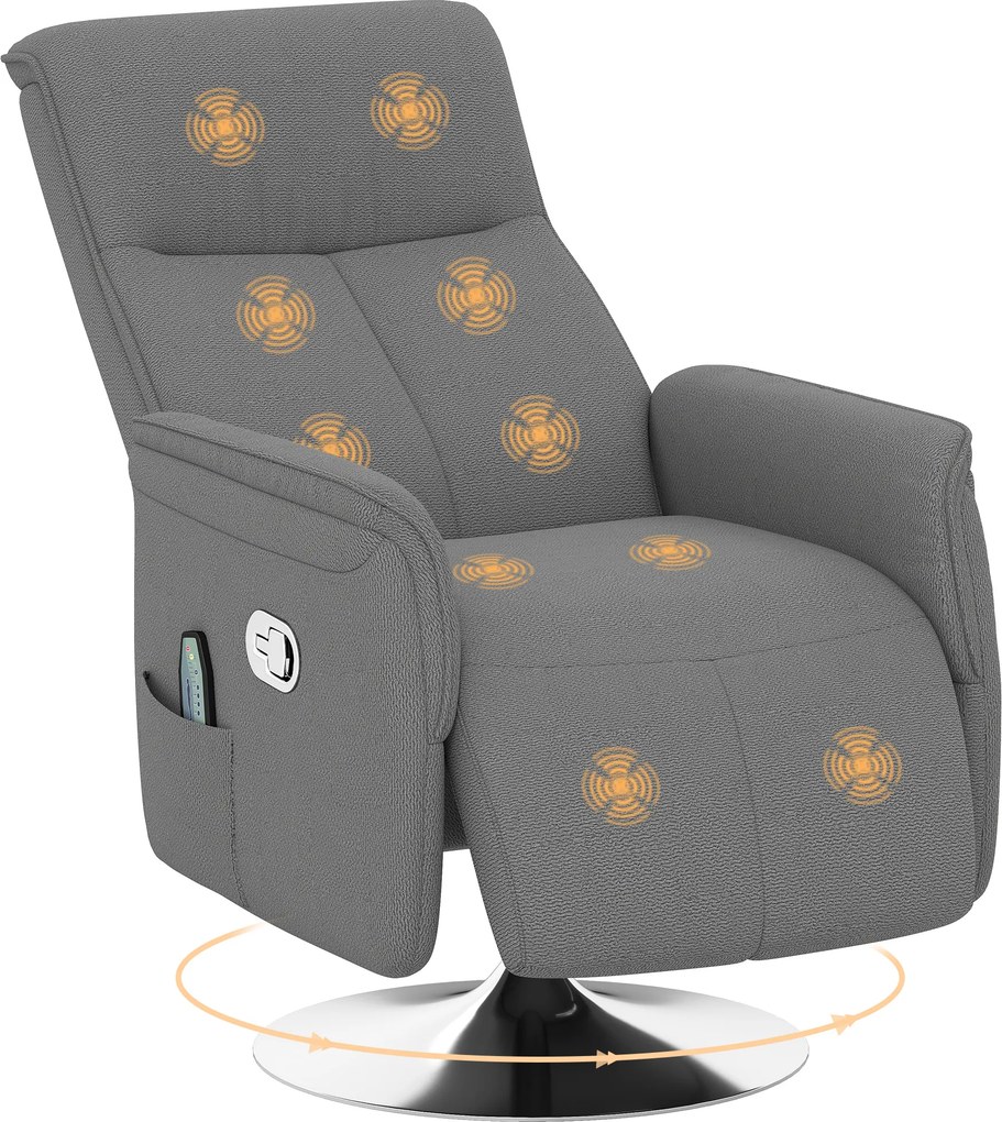 HOMCOM MASCOM masážní křeslo Relaxační křeslo nastavitelný relaxační křeslo otočné, nastavitelná opěradla a podnožka, 68,5x77x117 cm, šedá