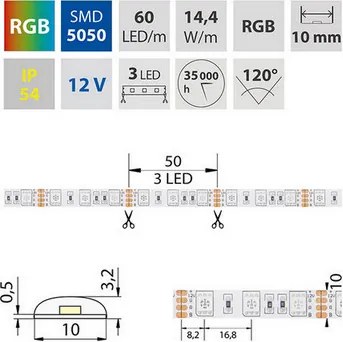 LED pásek McLED 12V RGB š=10mm IP54 14,4W/m 60LED/m SMD5050 ML-123.608.60.0