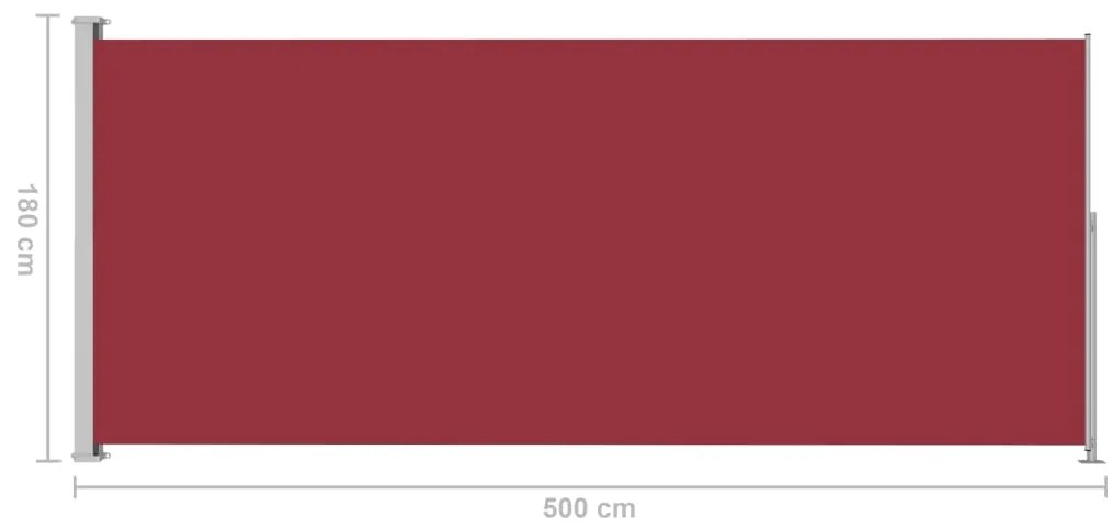vidaXL Marketos Zatahovací boční markýza 180 x 500 cm červená