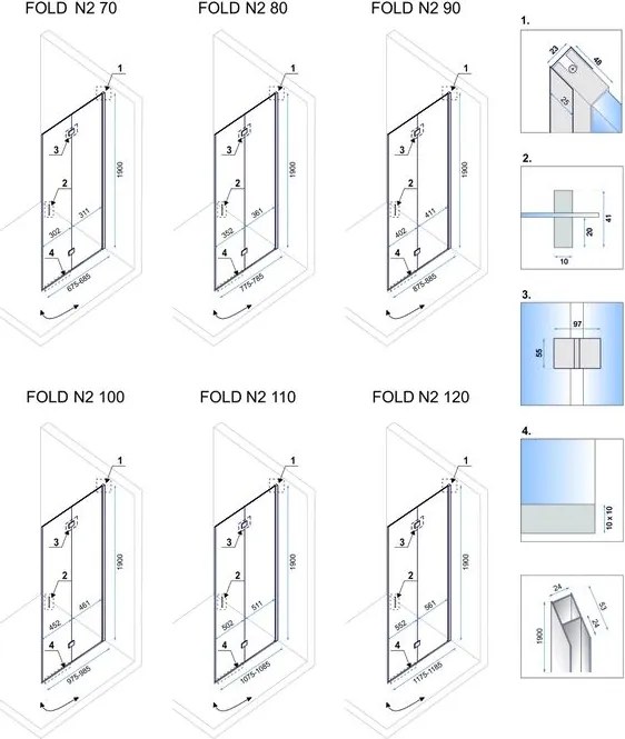 Rea Fold N2 sprchový kout se skládacími dveřmi 100(dveře) x 100(dveře), čiré sklo, chromový profil, KAB-00015