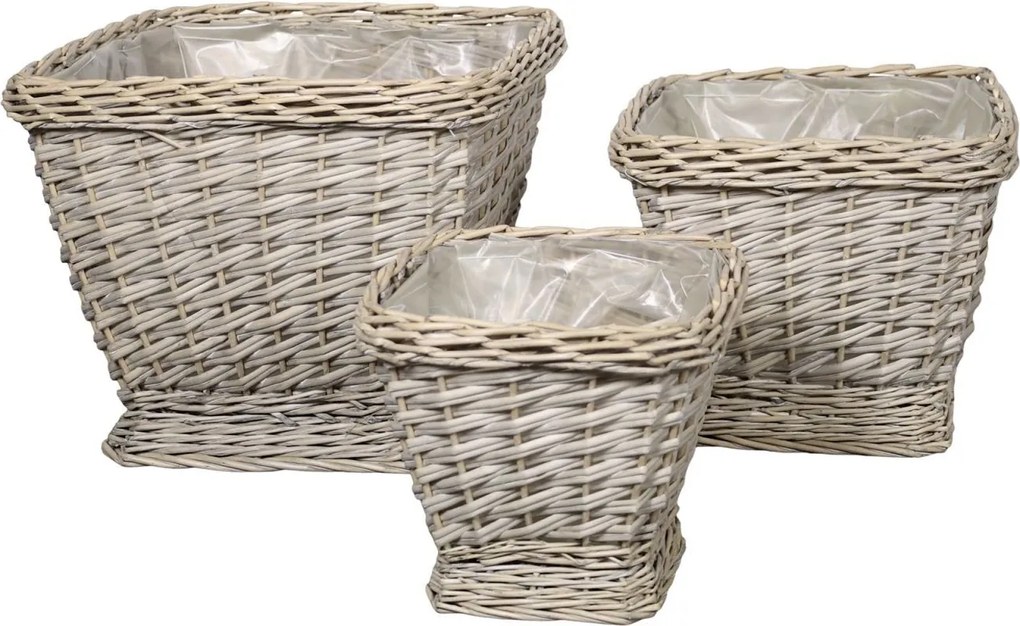 Sada 3ks květináčů s vložkou French Basket Grey – 40*40*32/ 33*33*26/ 25*25*22 cm