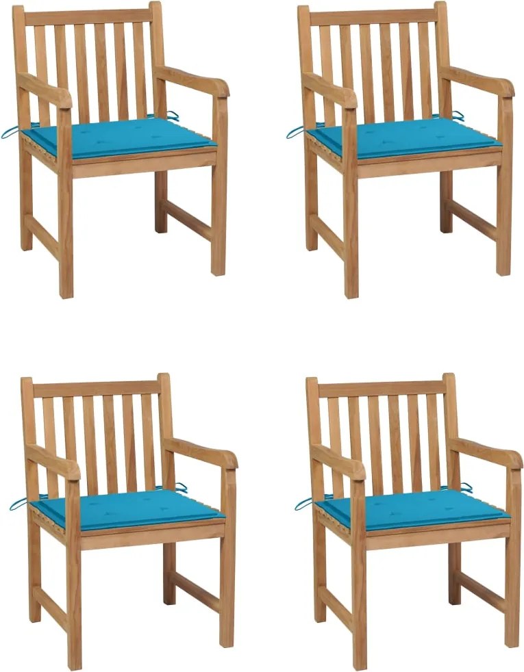Zahradní židle 4 ks modré podušky masivní teak 3073008