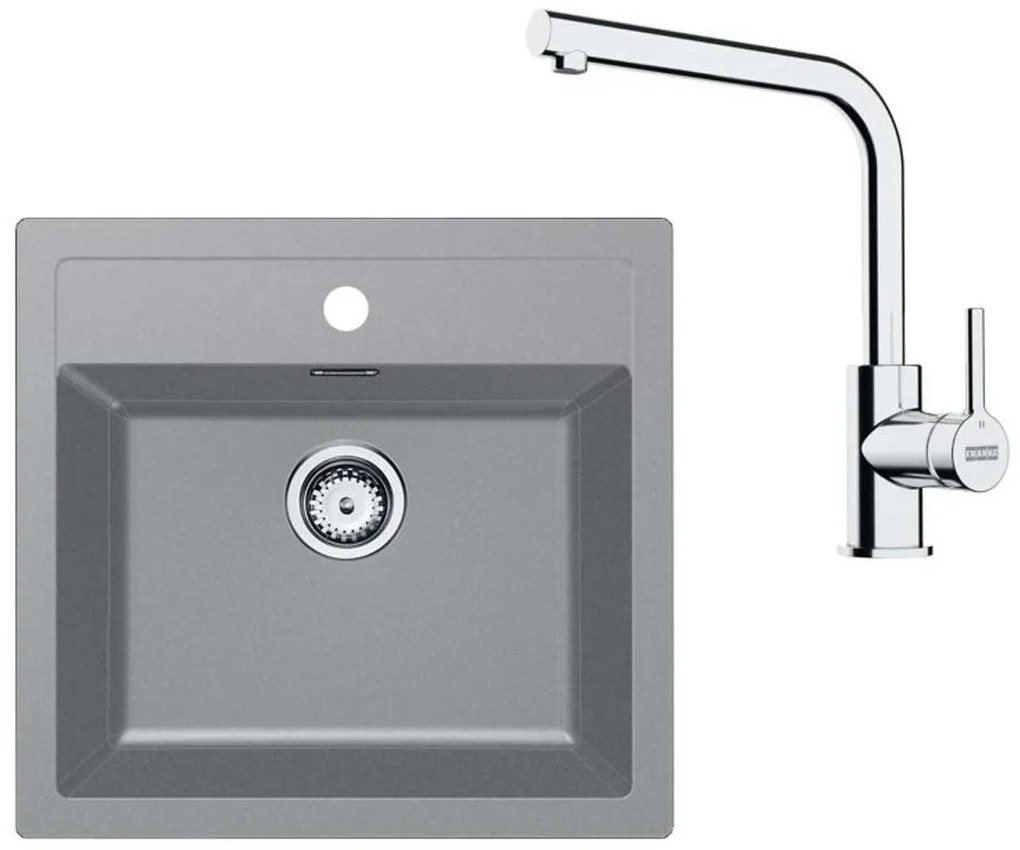 Franke - Kuchyňský set T114Š, tectonitový dřez SID 610 a baterie FS 3230.031, šedá/chrom 143.0687.360