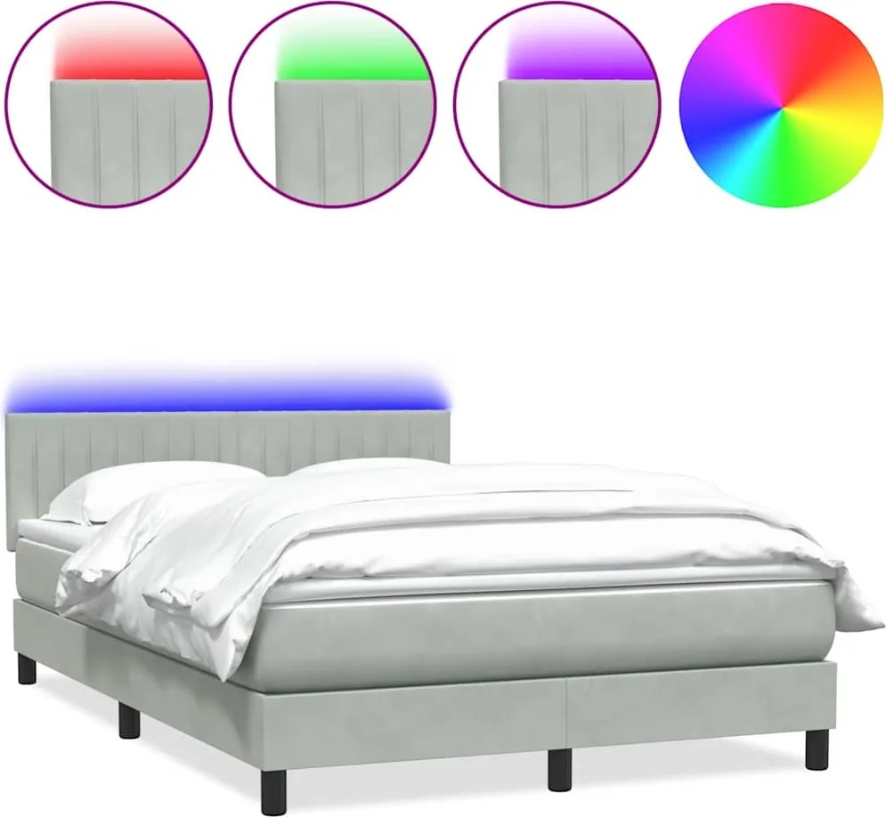 Box spring postel s matrací a LED světle šedá 160x210 cm samet 3317079
