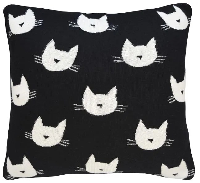 SCANquilt pletený povlak DESIGN kočičky černosmetanová 45 x 45 cm