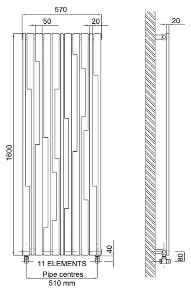 Cordivari Stradivari - radiátor 1600x570 mm, vertical, leštěná nerez 3620760450001