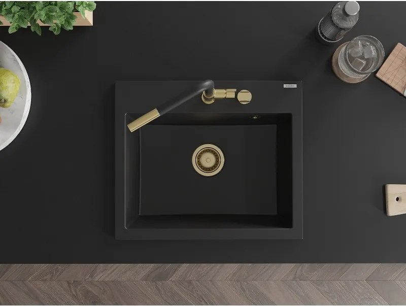 Mexen Oscar, 1-komorový granitový dřez 580x490x205 mm, černá, 6519581000-77-G