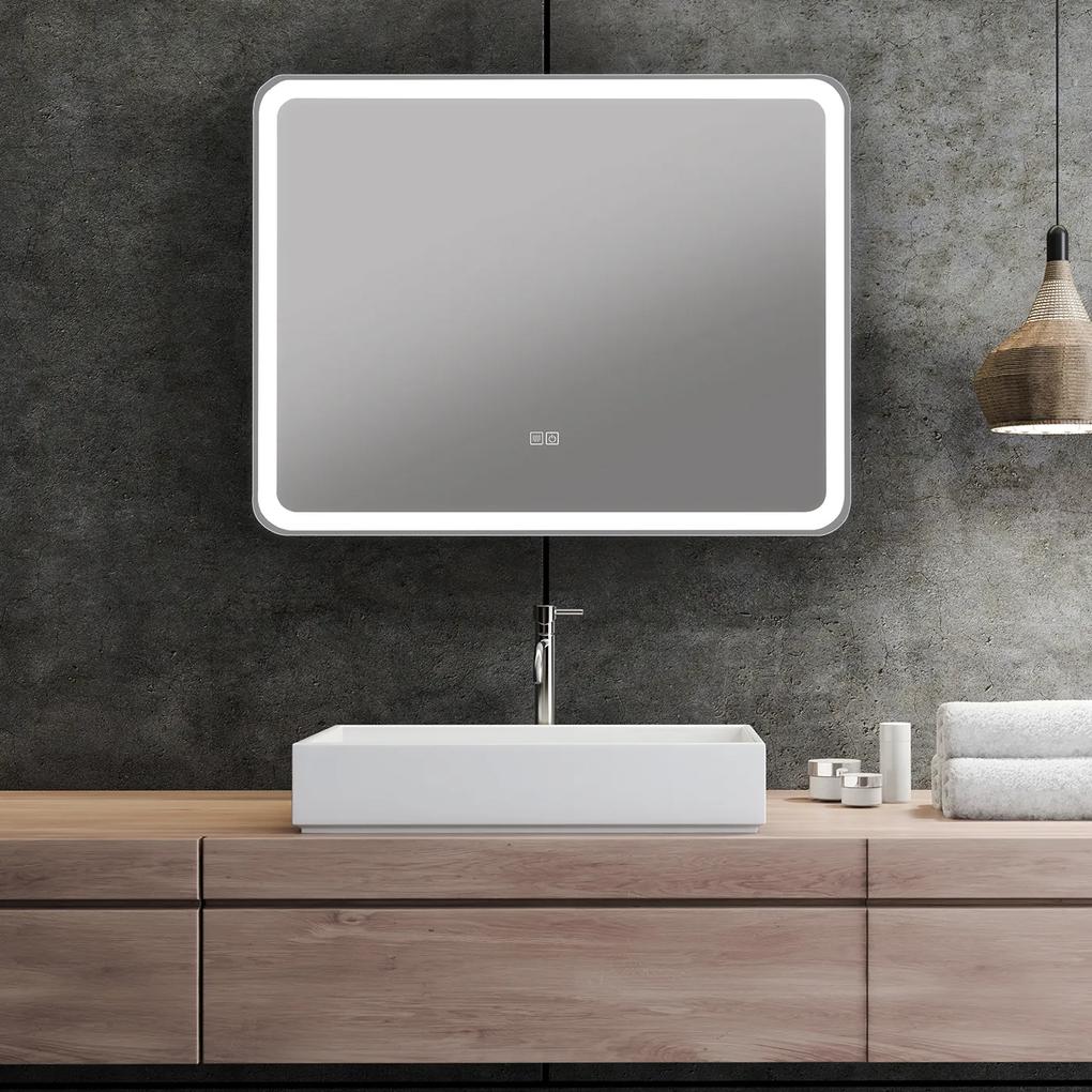 Smartzrcadla Koupelnové zrcadlo S-4658 s LED podsvícením 90 × 70 cm (stříbrný rám)