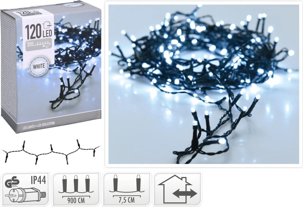 Světelný řetěz 120 LED 9 m - studená bílá
