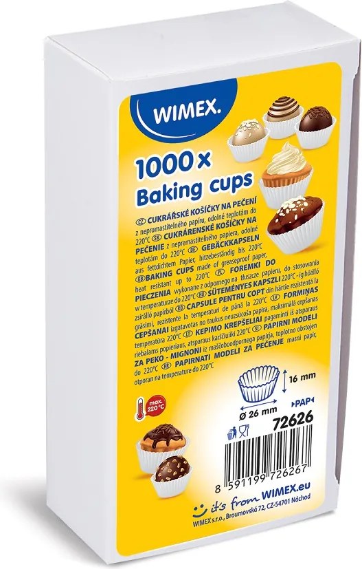 Wimex 72626 - cukrářský košíček průměr 26 × 16 mm, bílý - 1000 ks