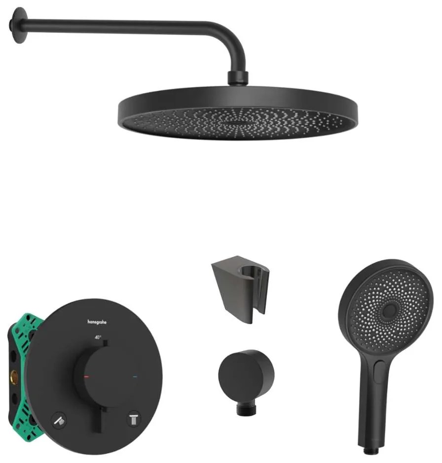 SANITINO - Sprchový set s termostatem a tělesem pod omítku Hansgrohe, příslušenství kielle, matná černá SANI21HKK411