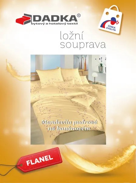 DADKA Flanelové povlečení Mandevila pudrová na banánovém podkladu 200x200, 2x70x90 cm