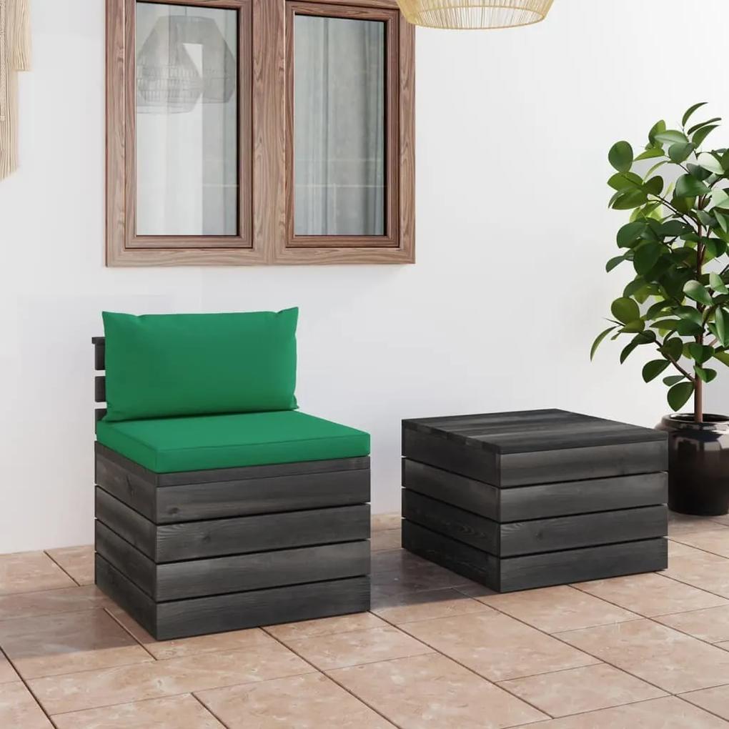 vidaXL 2dílná zahradní sedací souprava z palet + podušky borové dřevo [3061663] Barva polštáře: Zelená