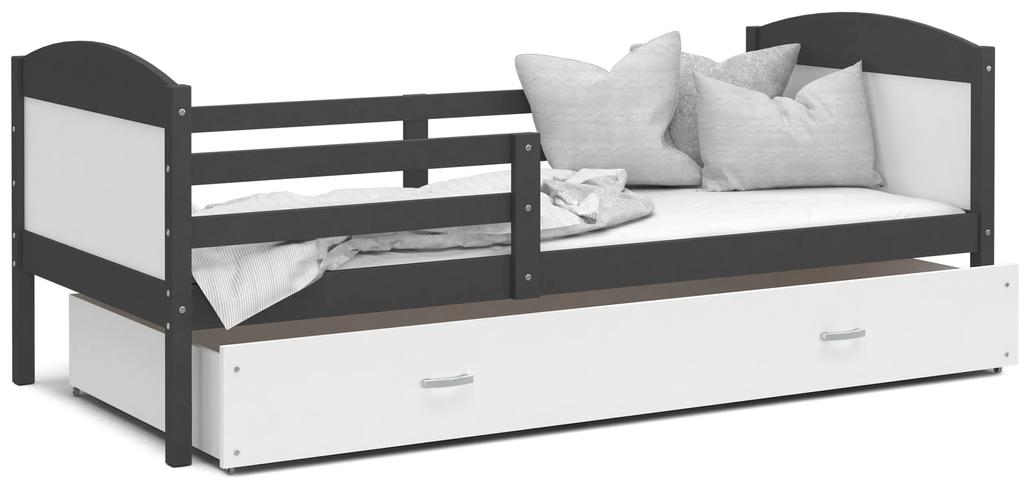 Svět pokojů Dětská postel Maty s úložným prostorem 160x80 cm rám ŠEDÝ/BÍLÝ Matrace: Ne, Barva konstrukce: šedá, Barva dílů: růžová