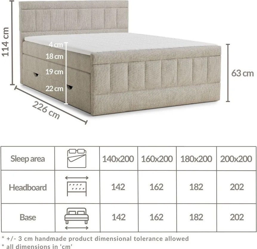 Šedá boxspring postel s úložným prostorem 200x200 cm Caya – Maison de Rêve