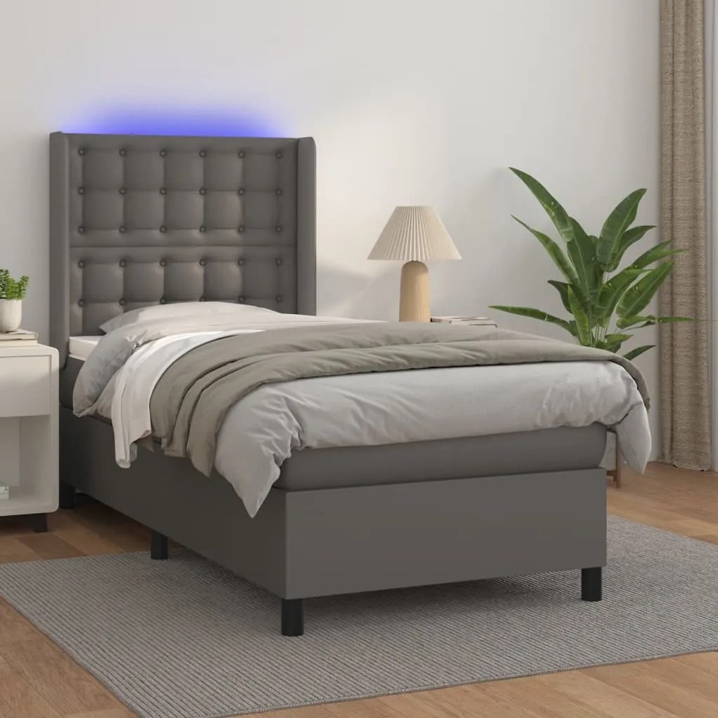 Box spring postel s matrací a LED šedá 80 x 200 cm umělá kůže 3139353