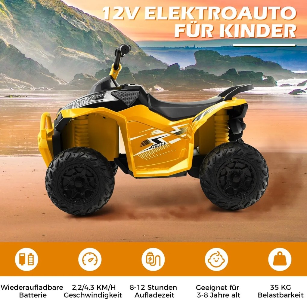 Costway Elektrická dětská čtyřkolka 12 V s rychlostí 2,2/4,3 KM/H a klaksonem