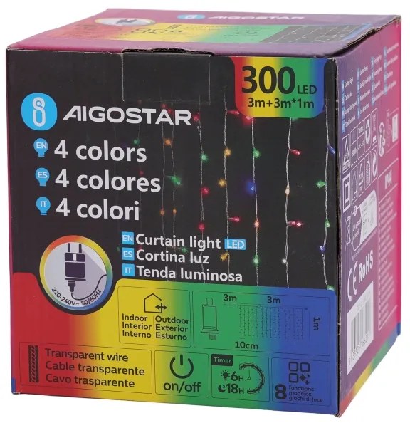 Aigostar - LED RGBY Ven. ván. řetěz 300xLED/6W/230V/8 funkcí 3x1m IP44 + DO