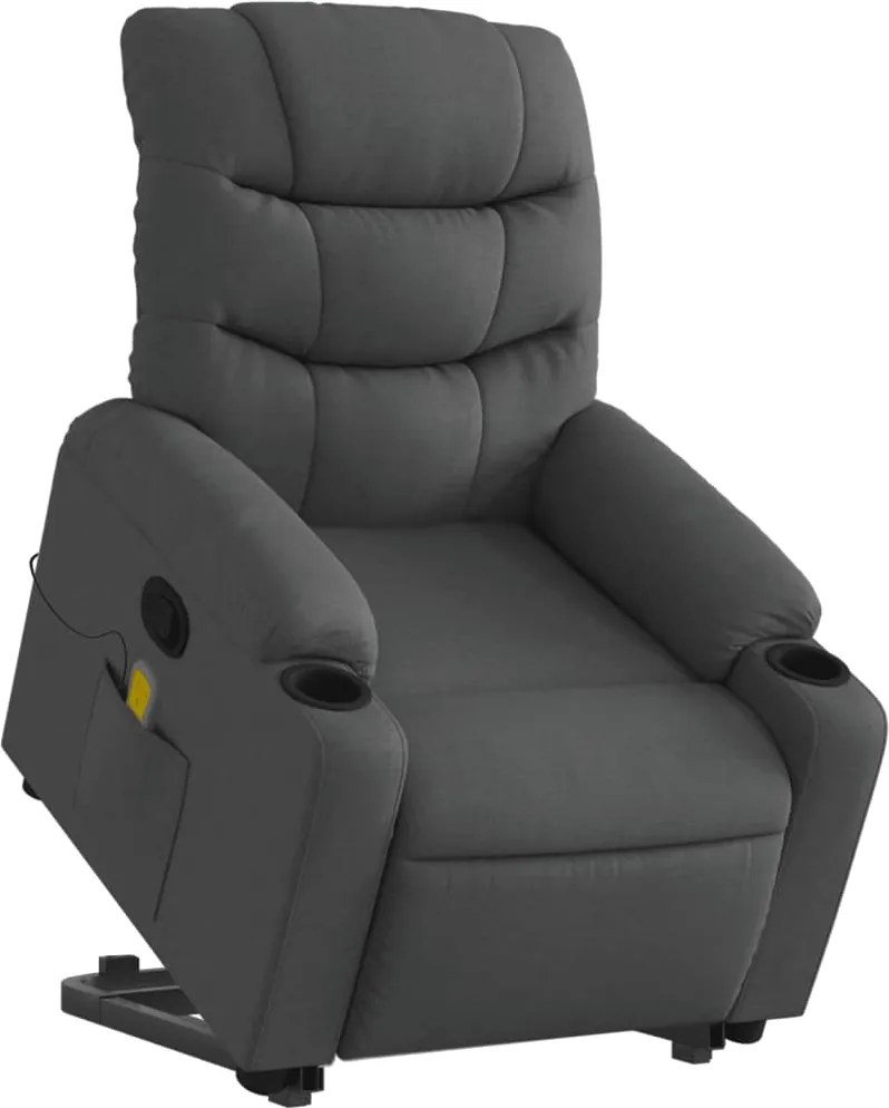 Zvedací masážní polohovací křeslo tmavě šedé textil 3206655