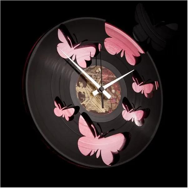 Designové nástěnné hodiny Discoclock 056 Motýli Pink 30cm