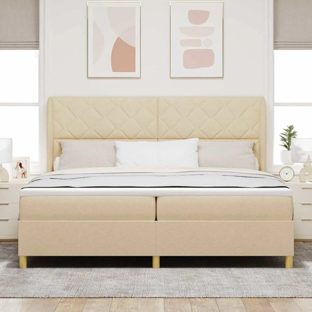 Postel s boxspringem s čelo Krémová 200 x 200 cm textil 3340842
