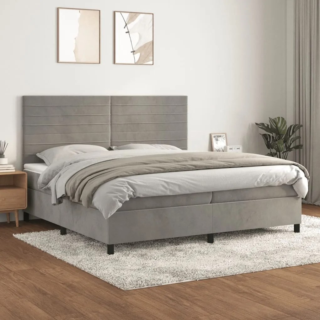 Box spring postel s matrací světle šedá 200x200 cm samet,  3143103
